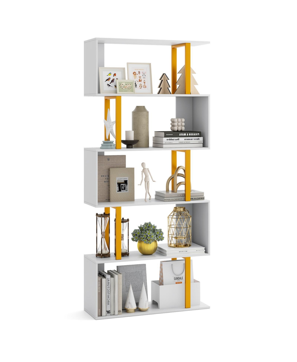 Click here for Gymax 5 Tier Geometric Bookcase 62 Inch S Shaped B... prices