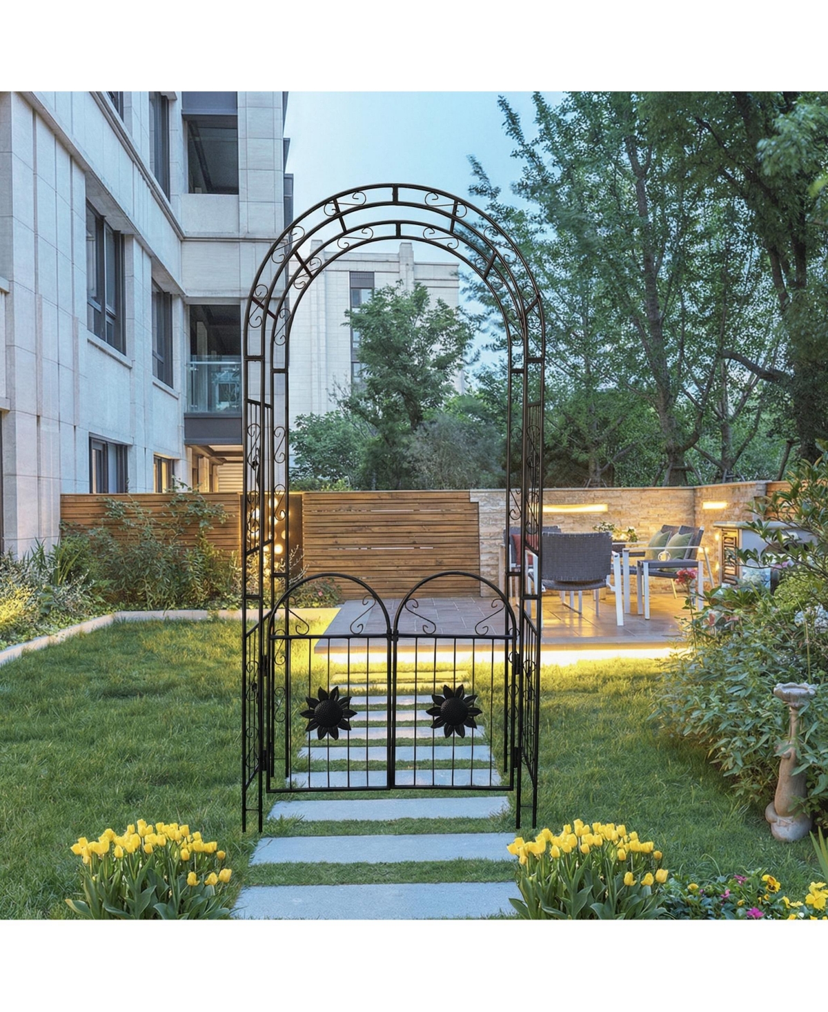 Click here for Clihome Outdoor Metal Garden Arch with doors Garde... prices