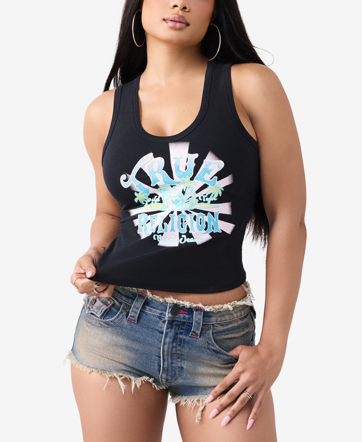 Click here for True Religion Womens Crystal Halter Rib Tank Top -... prices