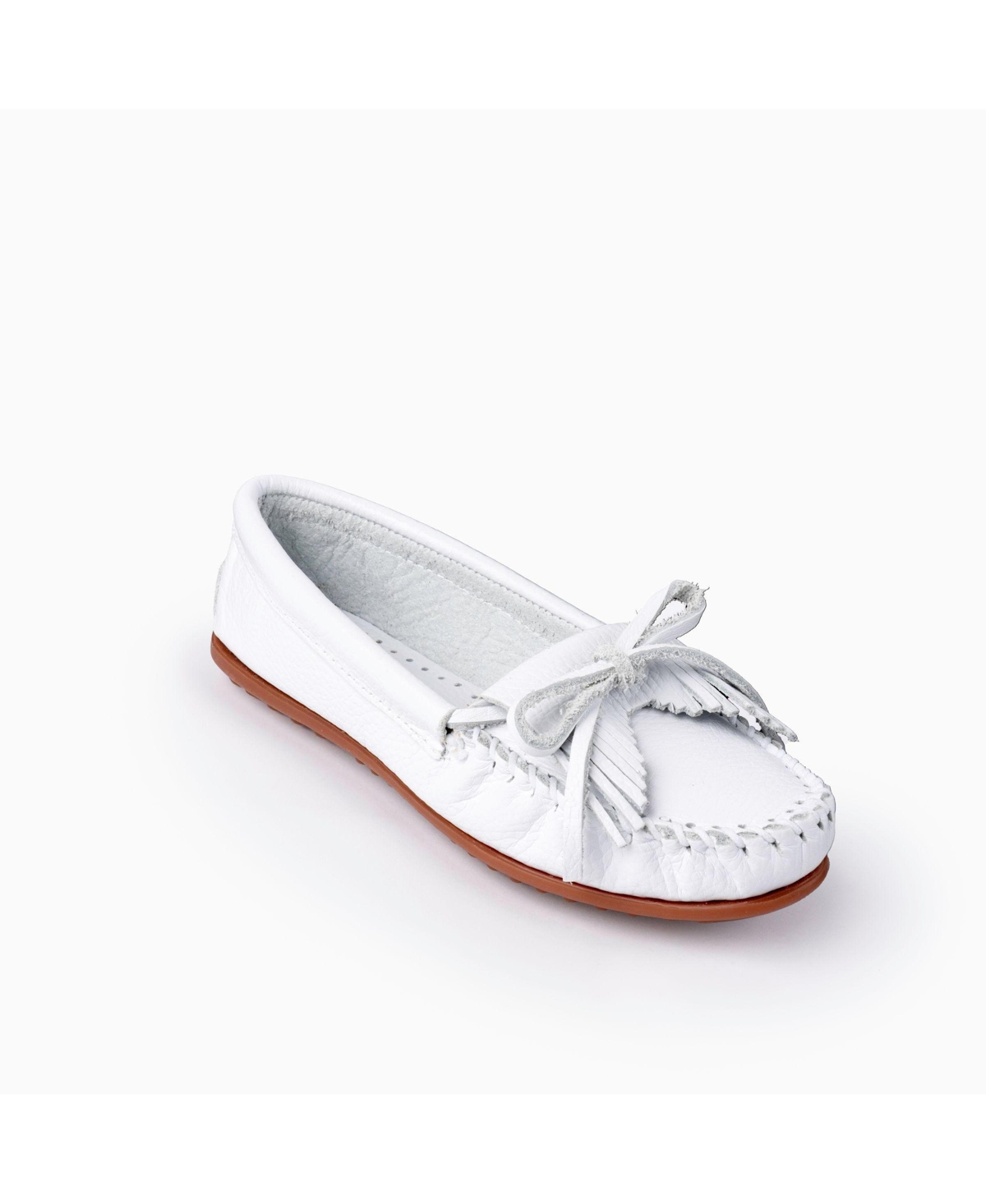 Click here for Minnetonka Womens Kilty Leather Moccasins - White prices