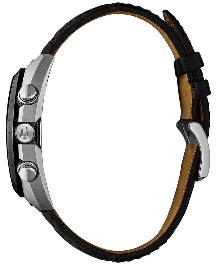 Bulova Men's Chronograph Curv Black Leather Strap Watch 43mm 98A155 ...