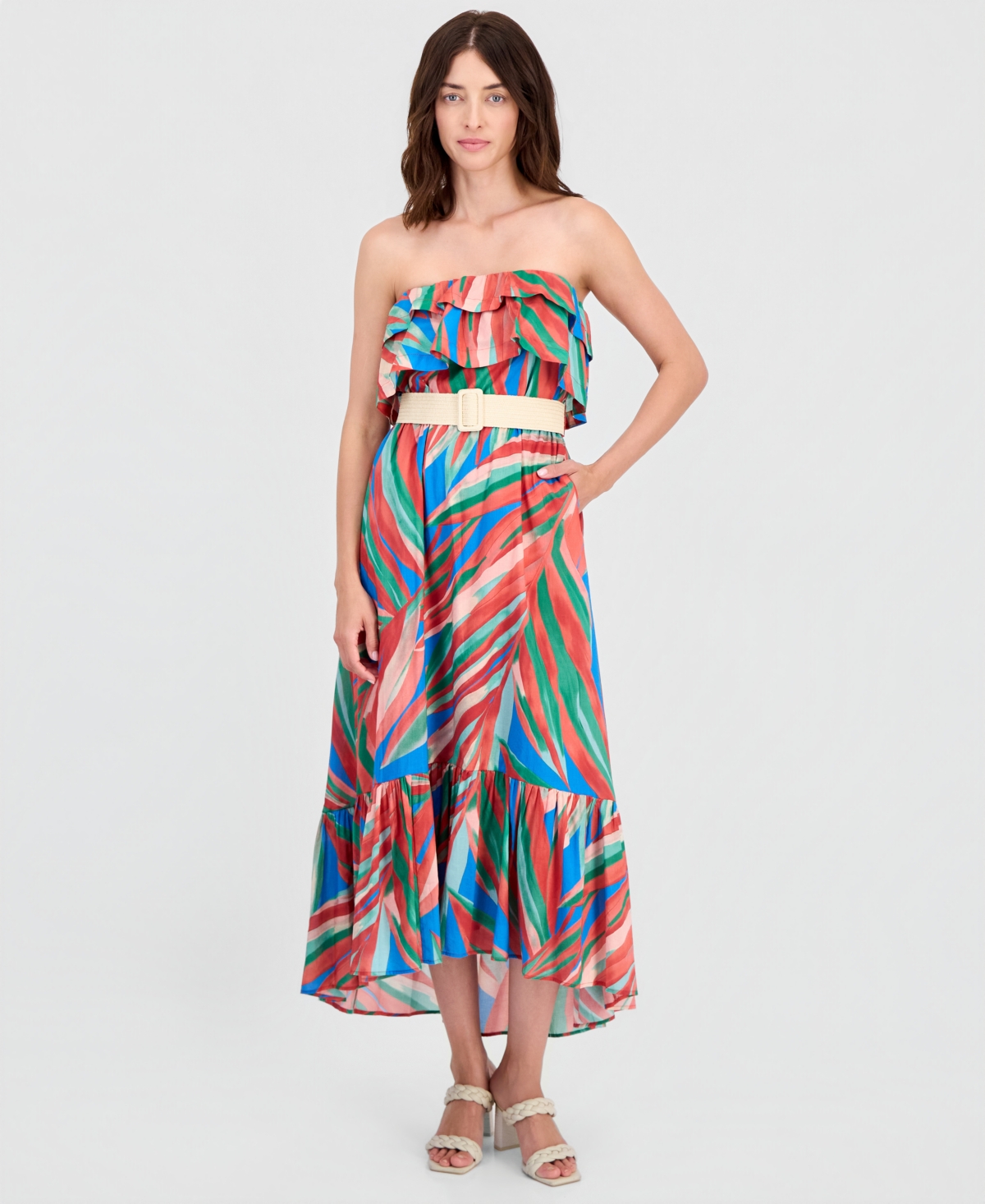 Click here for Tahari Asl Womens Cotton Ruffled Belted Maxi Dress... prices