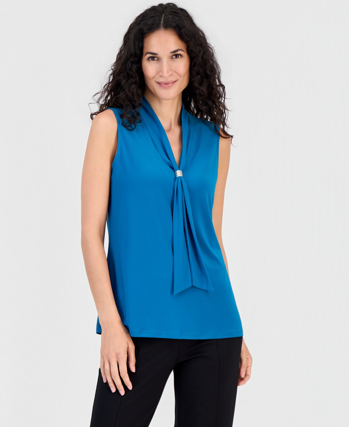 Click here for Kasper Womens Tie-Neck Sleeveless Blouse - Bottle... prices