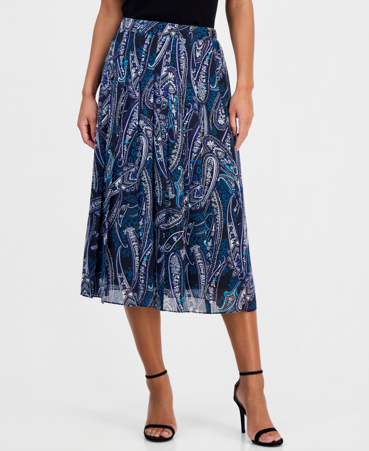 Click here for Kasper Petite Printed Pleated Front Midi Skirt - B... prices