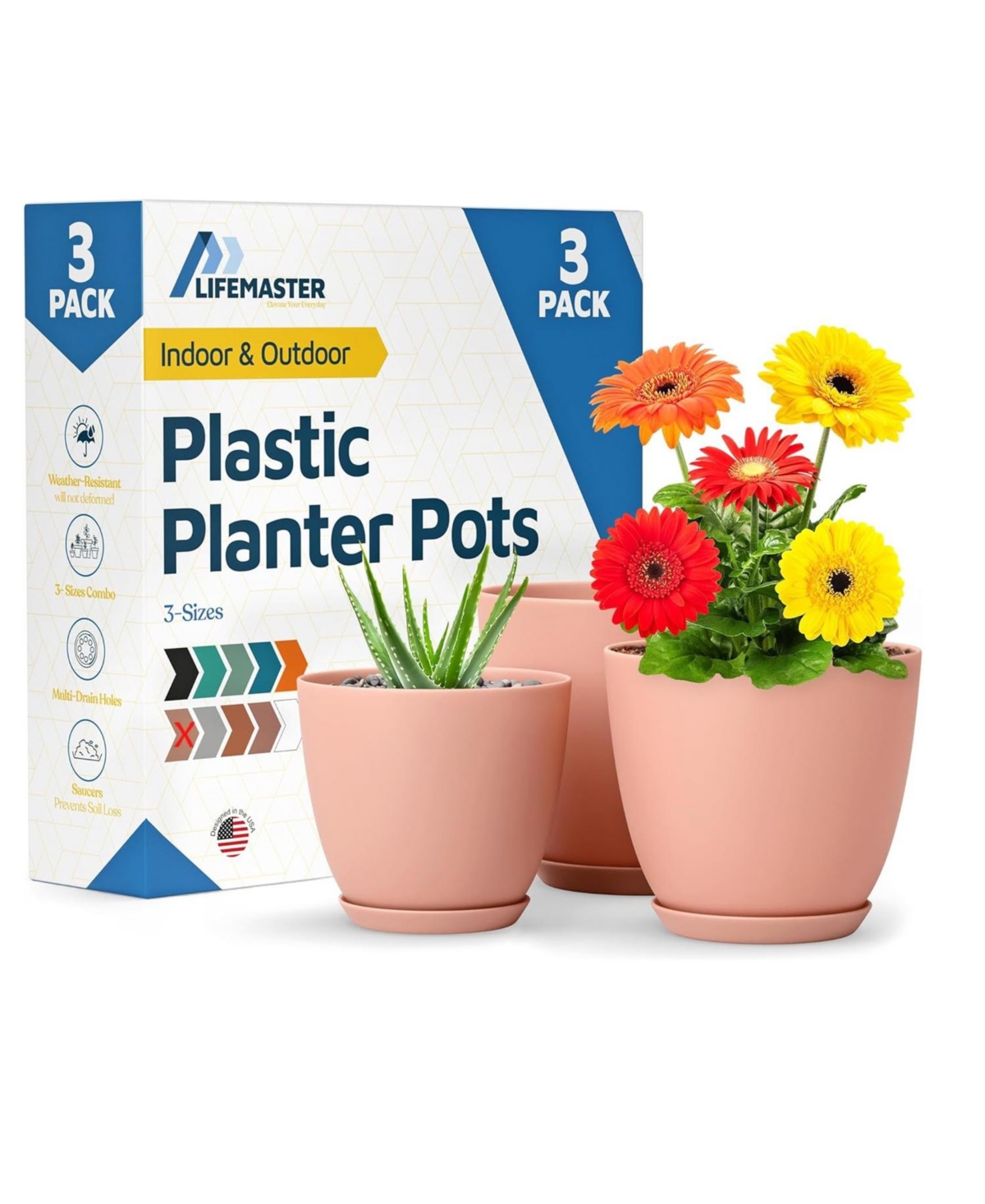 Click here for Lifemaster Set of 3 Stackable Plant Pots with Drai... prices