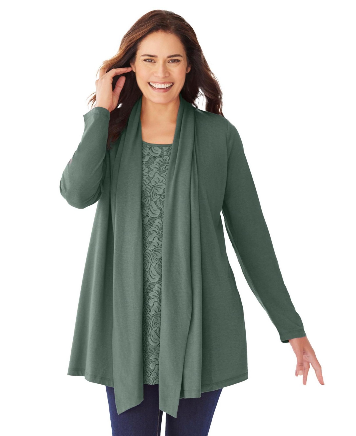 Click here for Woman Within Plus Size Within 2-Fer Cardigan & Att... prices