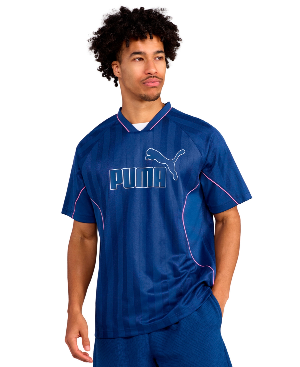 Click here for Puma Mens Sport Stripe V-Neck Jersey - Blue Jewel prices