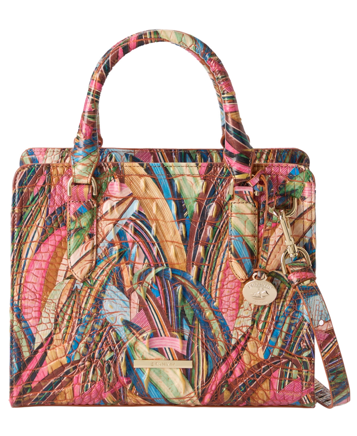 Click here for Brahmin Cami Small Leather Satchel Bag - Sunleaf M... prices