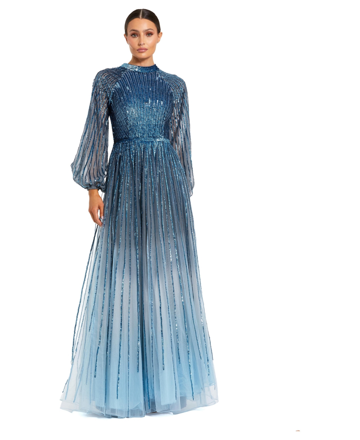 Click here for Mac Duggal Petite Ombre Beaded Bishop Sleeve A-Lin... prices