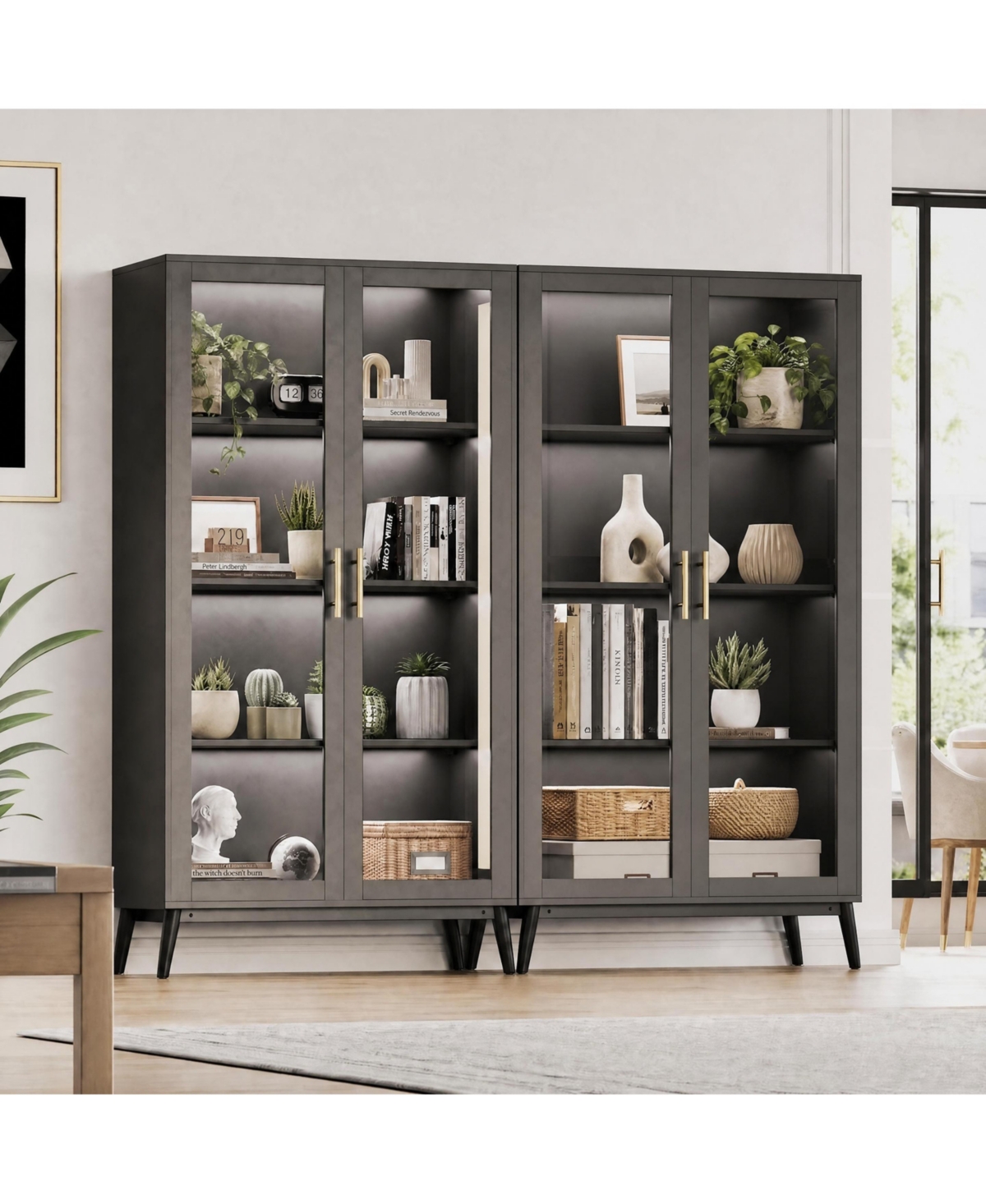 Click here for homfan Set of 2 Glass Display Cabinet with Led Lig... prices