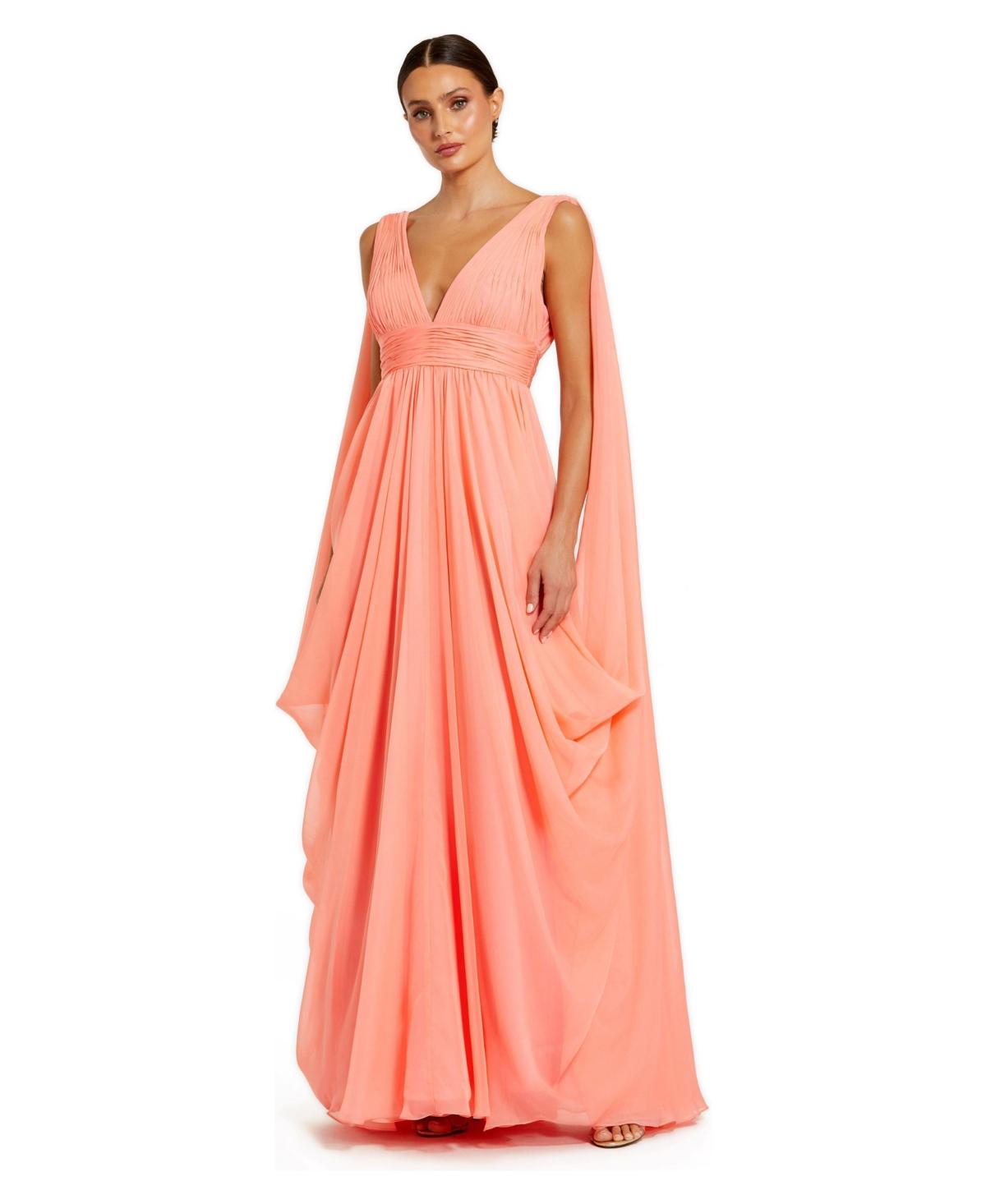 Click here for Mac Duggal Womens Pleated V-Neck Chiffon Cape Gown... prices