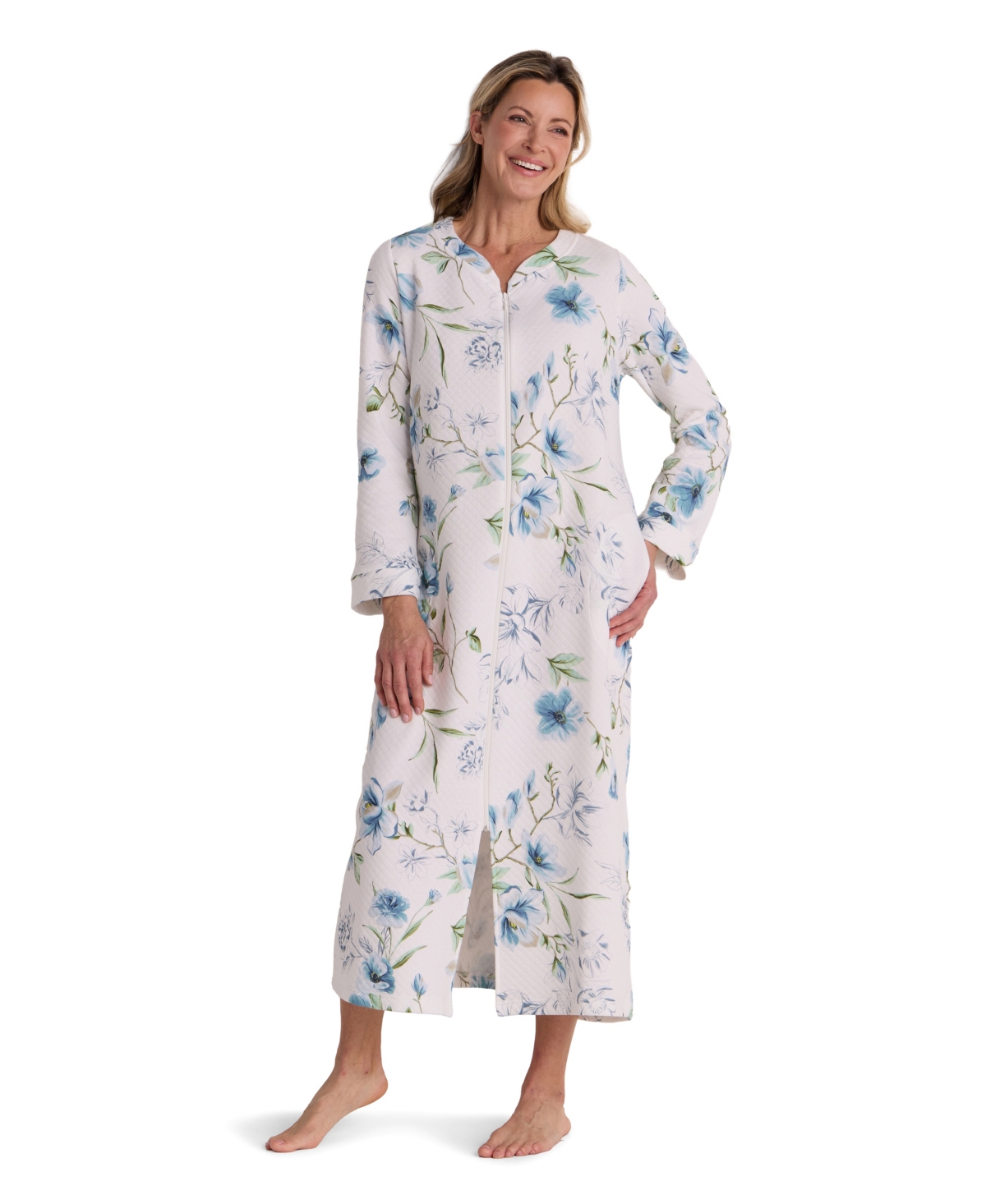 Click here for Miss Elaine Womens Long-Sleeve Printed Long Zip Ro... prices