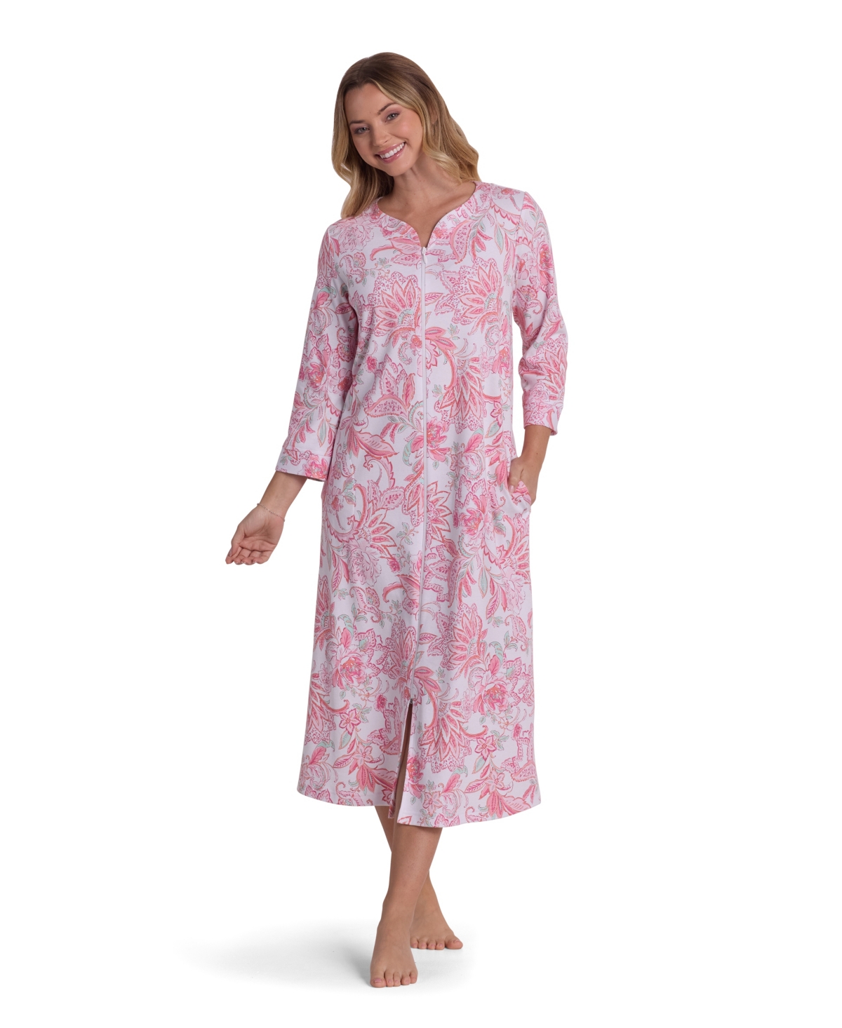 Click here for Miss Elaine Womens Long-Sleeve Printed Long Zip Ro... prices