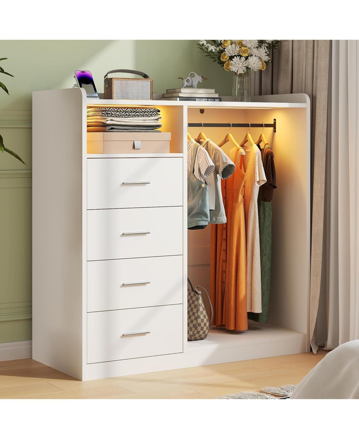 Click here for gaomon Dresser with Hanging Rack for Bedroom  4 Dr... prices