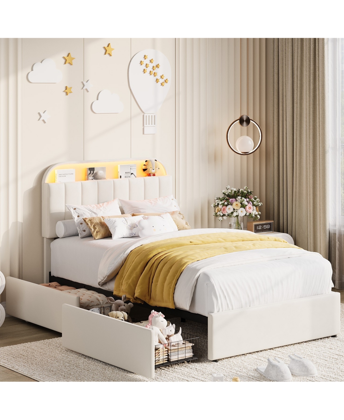 Click here for homfan Bed Frame with Storage Headboard and 2 Draw... prices