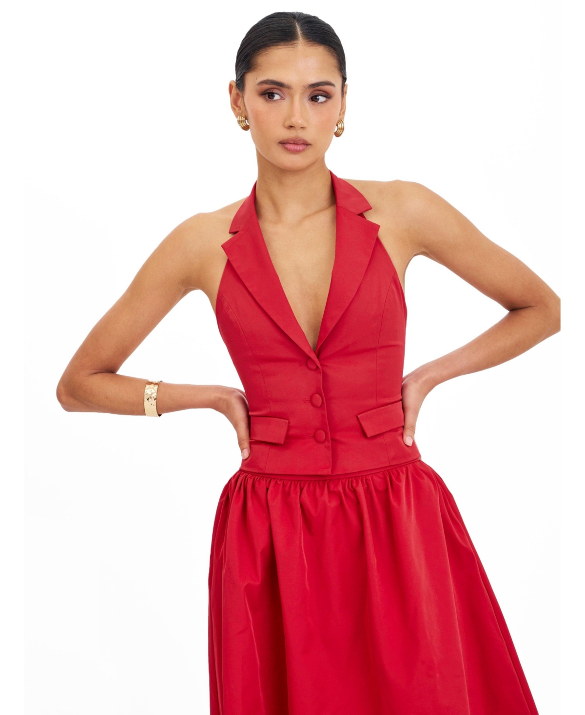 Click here for Miss Circle Womens Ursella Crimson Halter Single-B... prices