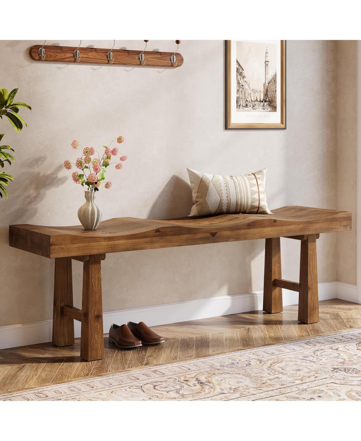 Click here for Tribesigns 55 Solid Wood Entryway Bench with Wave-... prices