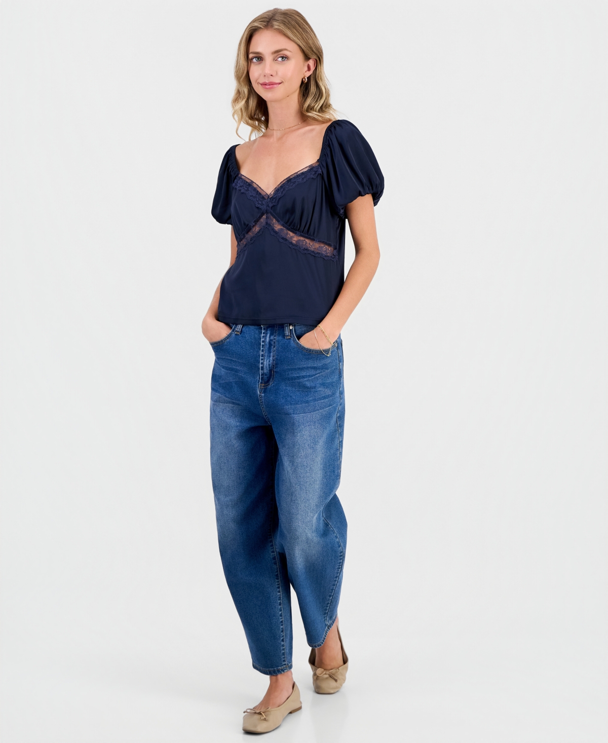 Click here for Celebrity Pink Juniors Lace-Trim Satin Puff-Sleeve... prices
