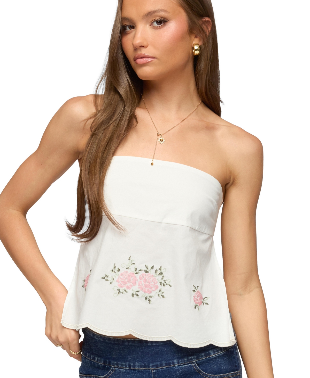 Click here for Edikted Womens Shiri Floral Embroidered Backless T... prices