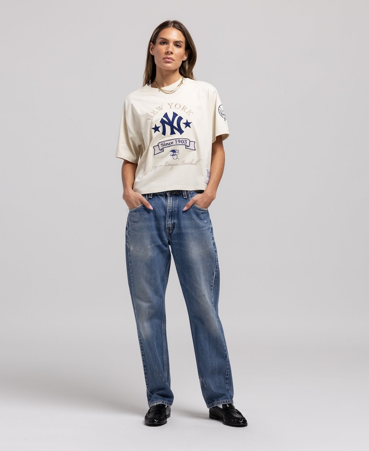 Click here for Mitchell Ness Womens Cream New York Yankees Cooper... prices