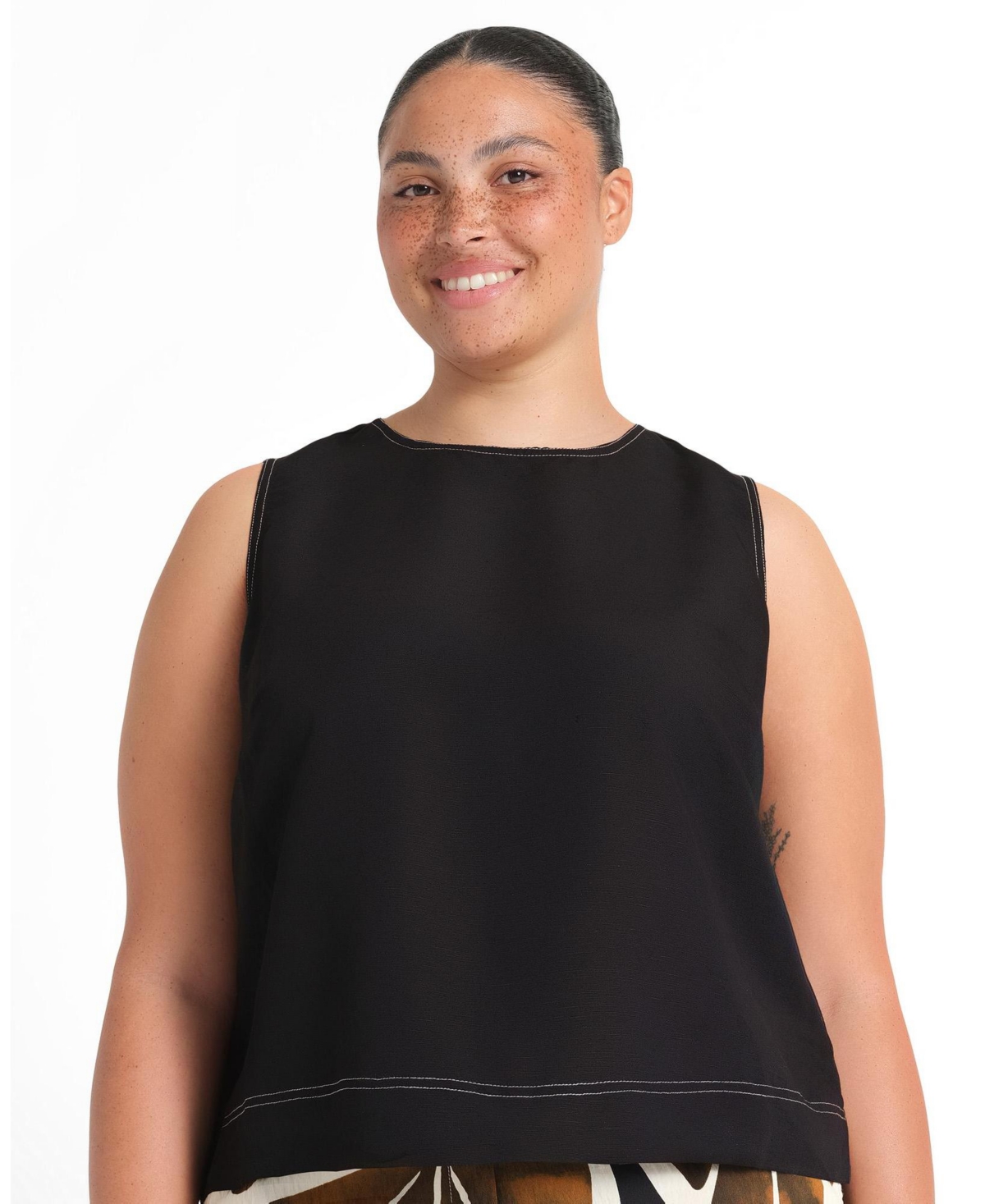 Click here for Estelle Womens Shae Linen Contrast Crew Tank Top -... prices