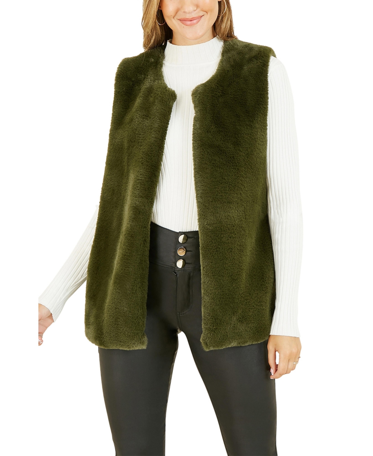 Click here for Yumi Womens Faux Fur Gilet - Green prices