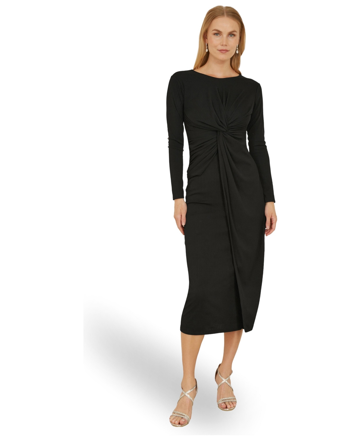 Click here for Yumi Womens Midi Fitted Stretch Dress - Black prices