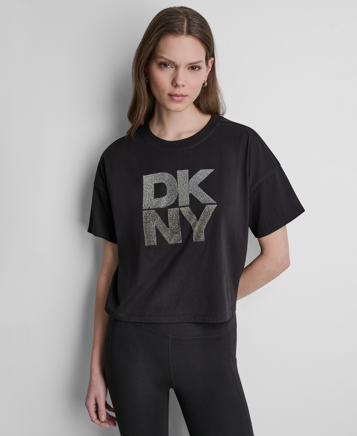 Click here for Dkny Sport Womens Ombre Rhinestone Logo Crewneck T... prices