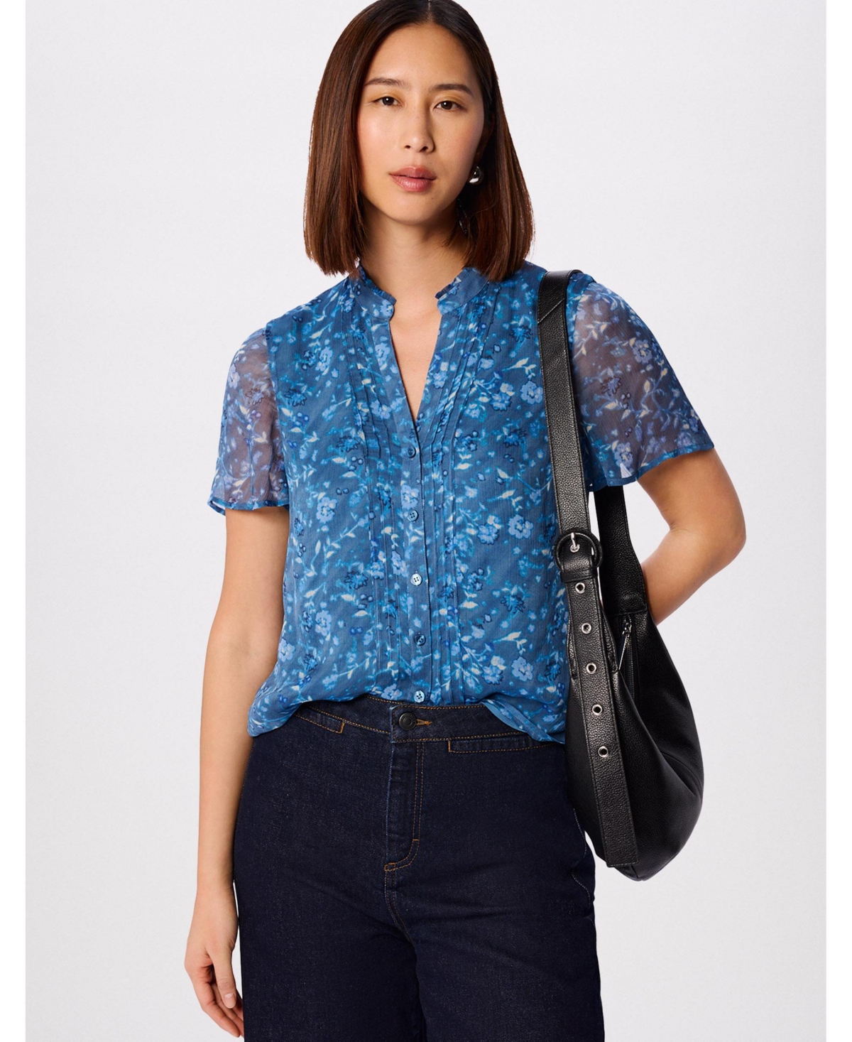 Click here for Whistles Womens Ditsy Floral V Neck-Blouse - Teal/... prices