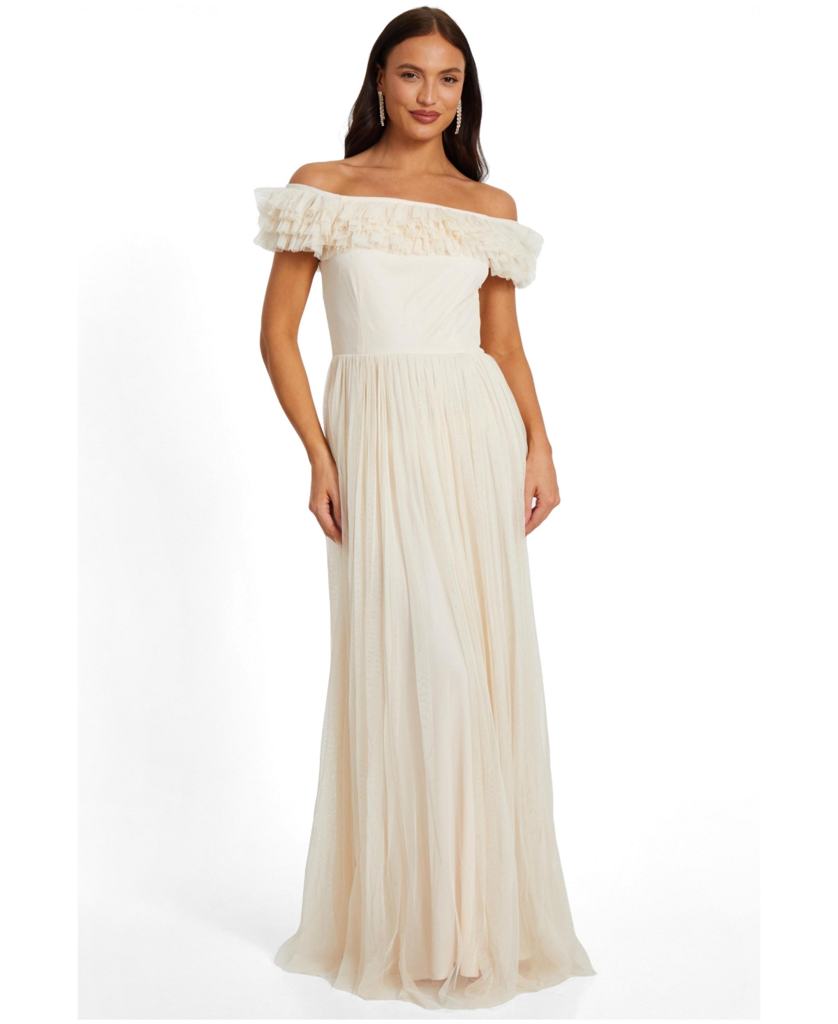 Click here for Quiz Womens Mesh Bardot Maxi Dress - Cream prices
