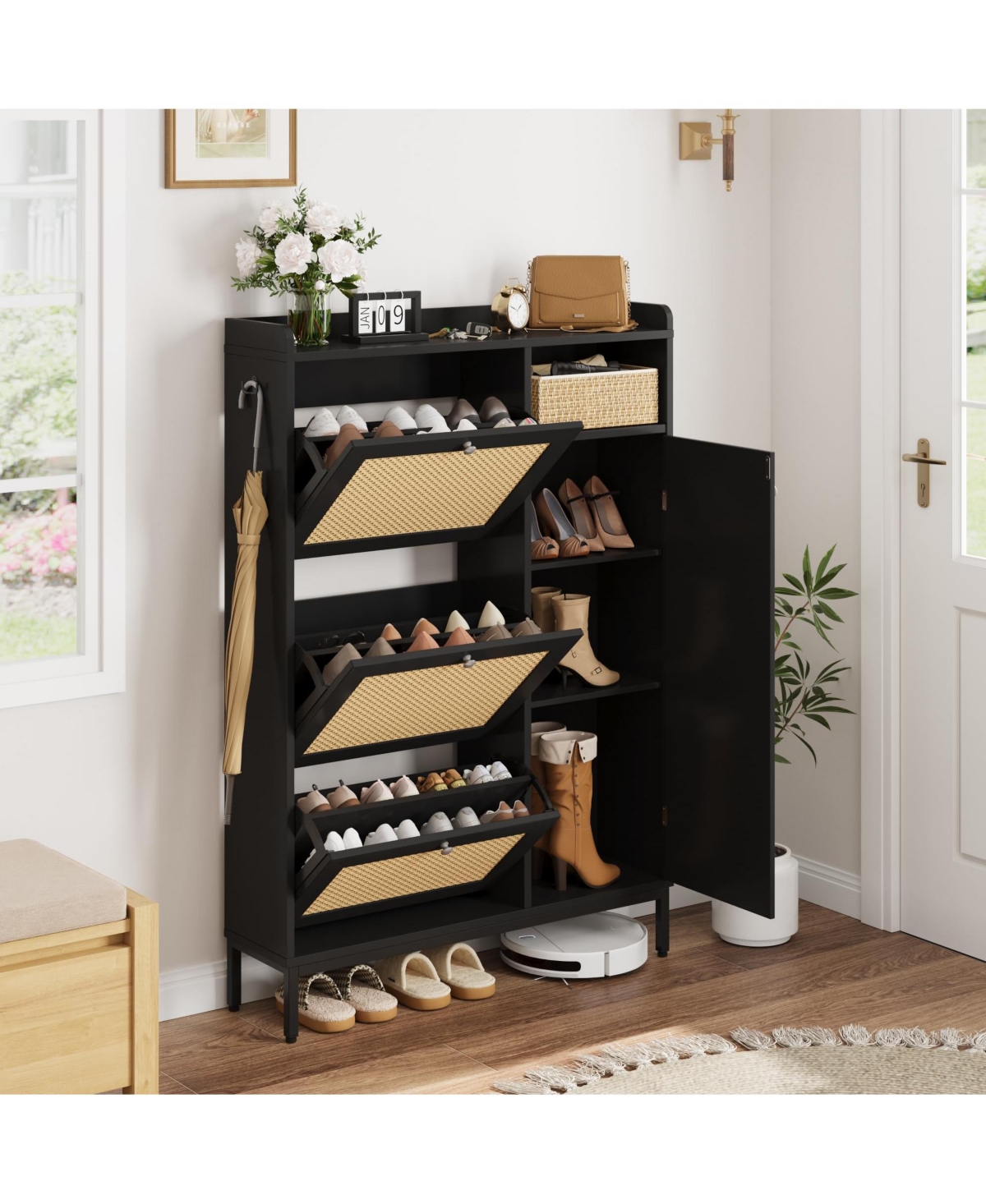 Click here for homfan Rattan Shoe Cabinet with 3 Flip Drawers  En... prices