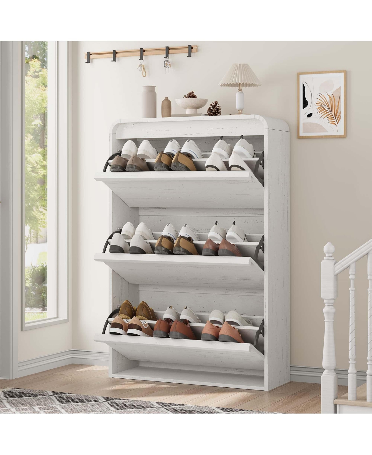 Click here for homfan Wooden Hidden Shoe Cabinet with 3 Flip Draw... prices