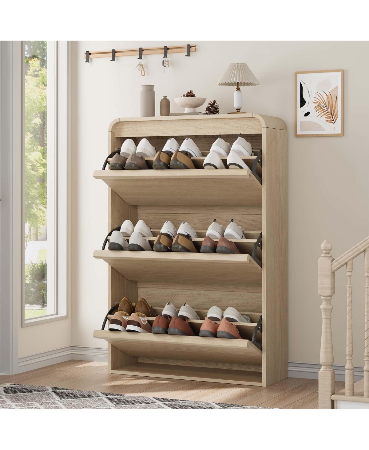 Click here for homfan Wooden Hidden Shoe Cabinet with 3 Flip Draw... prices