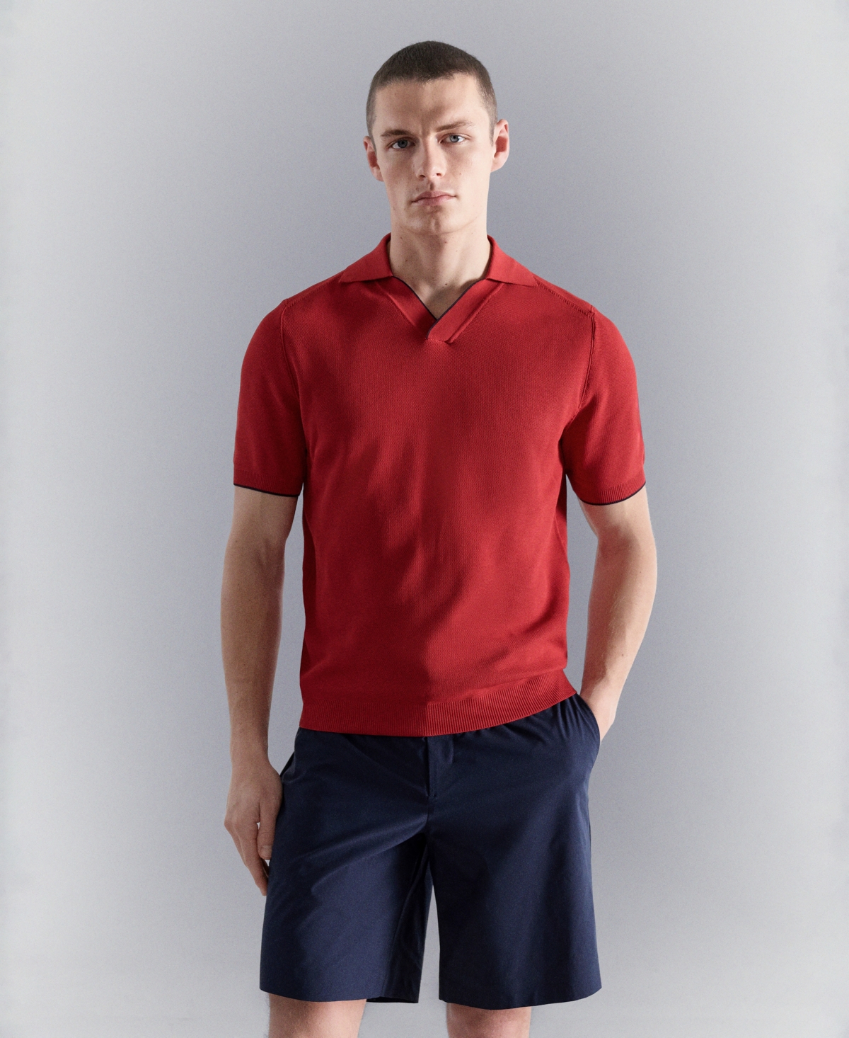Click here for Mango Mens Contrasting Knitted Polo Shirt - Red prices