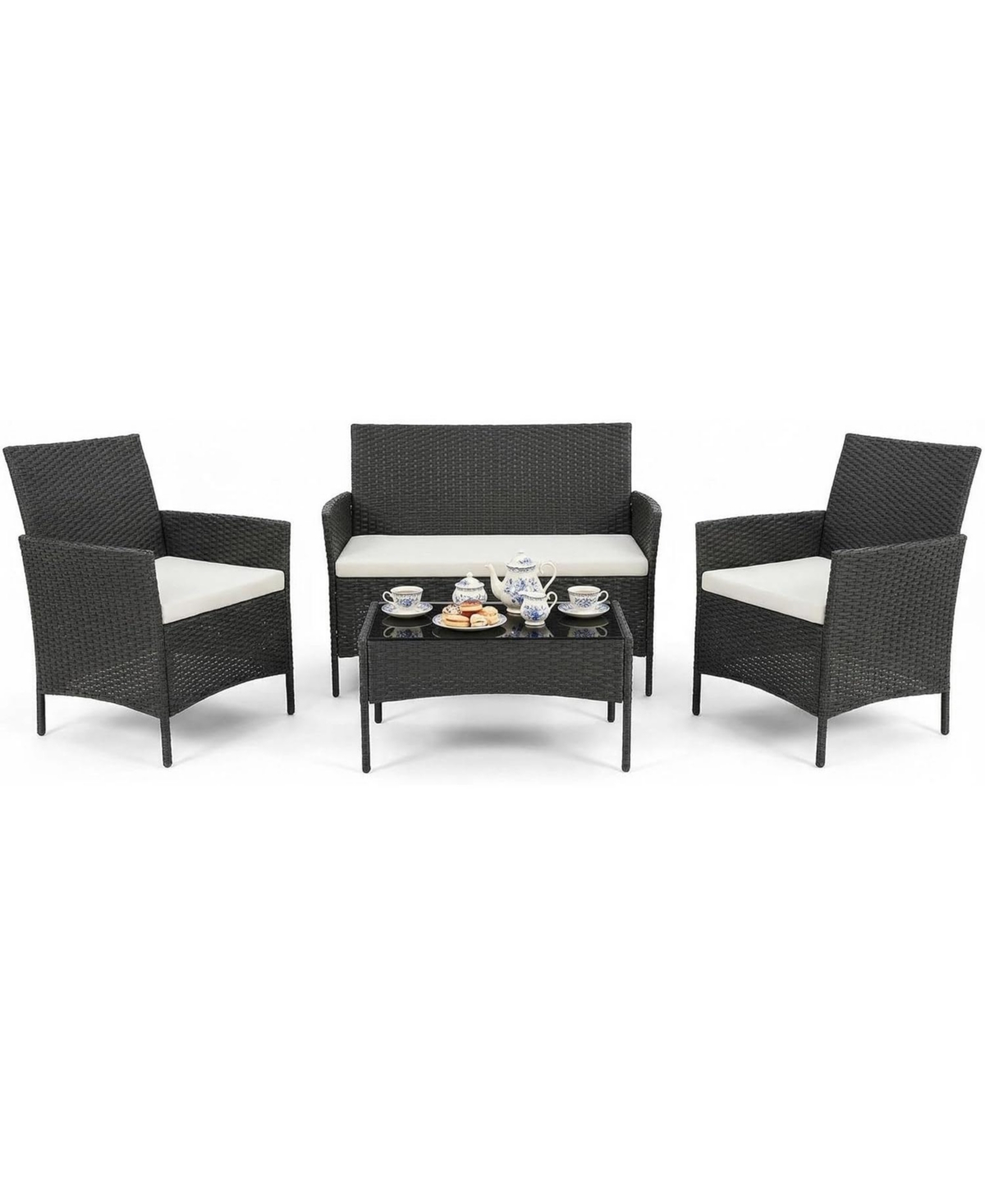 Click here for gaomon Patio Rattan Set with Glass Table Wicker an... prices