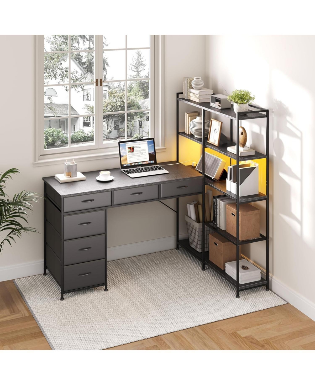 Click here for gaomon L-Shaped Gaming Desk with 6 Drawers - Corne... prices