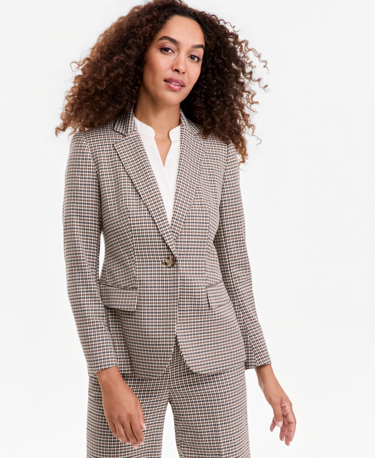 Click here for Anne Klein Petite Houndstooth Single-Button Blazer... prices