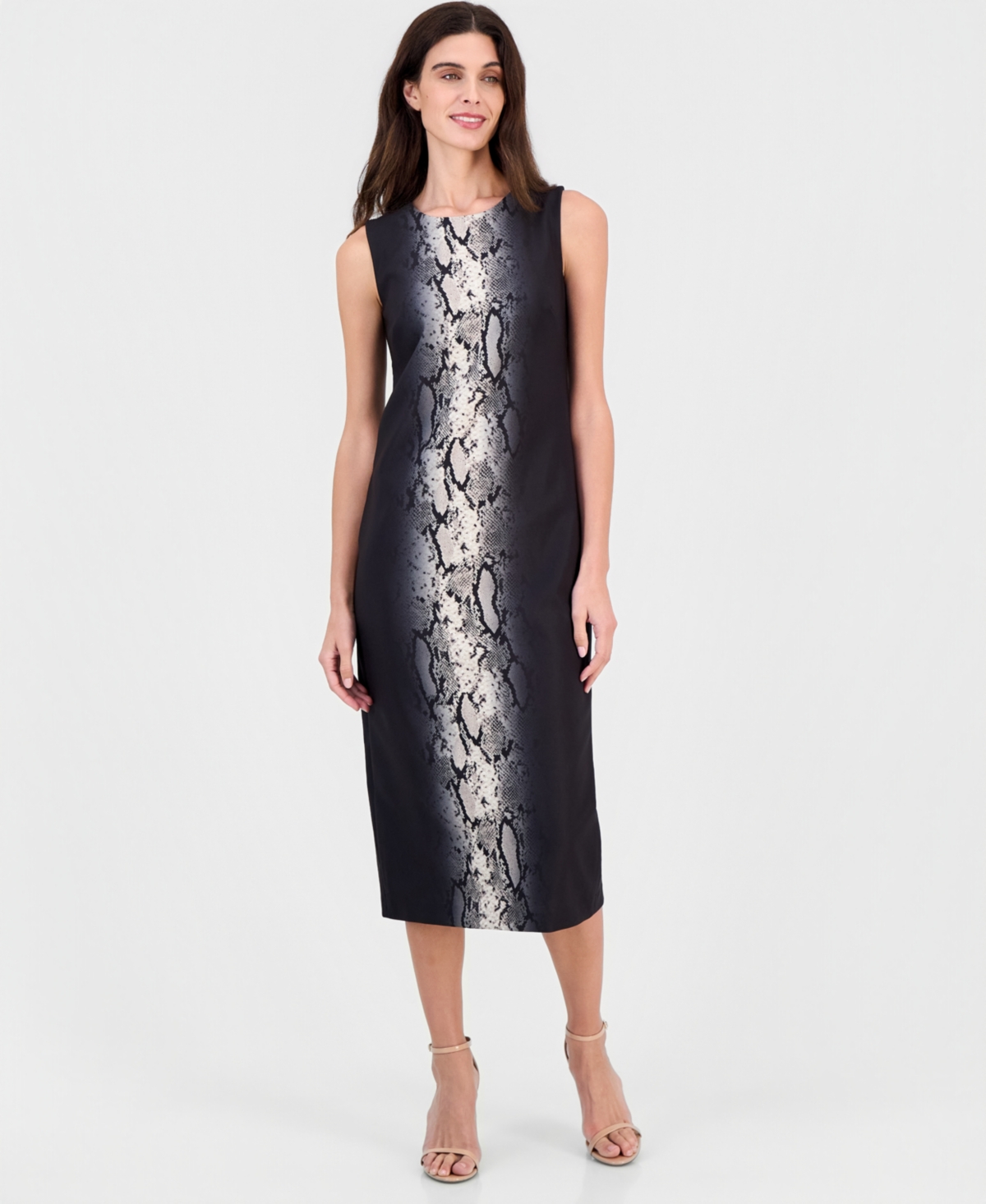 Click here for Anne Klein Womens Animal-Print Jewel-Neck Midi Dre... prices