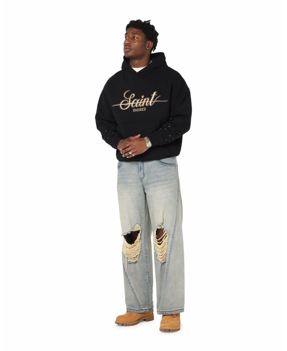 Click here for Saint Morta Mens Rodeo Drive Boxy Hoodie - Black prices