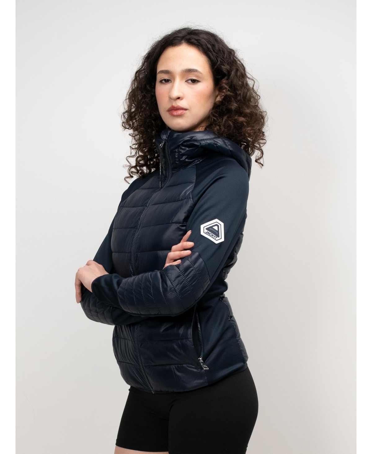Click here for JACK1T Womens Calypso Hybrid Hooded Jacket - Navy prices