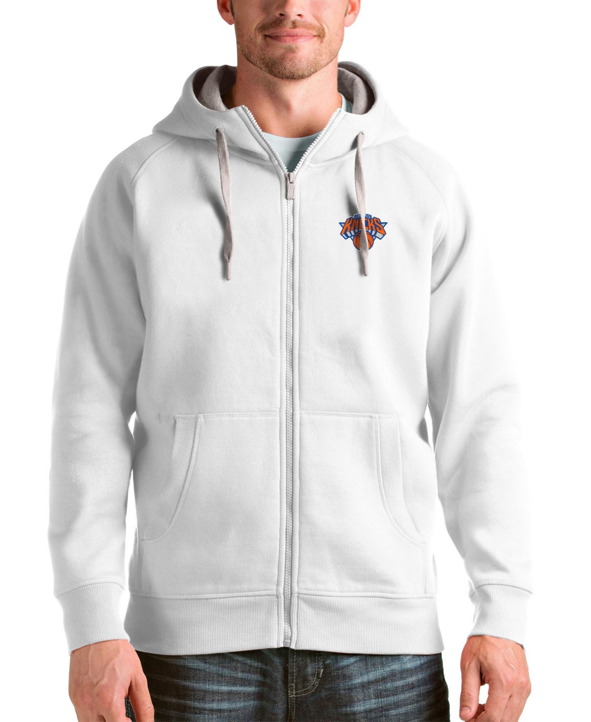 Click here for Antigua Mens White New York Knicks Logo Victory Fu... prices
