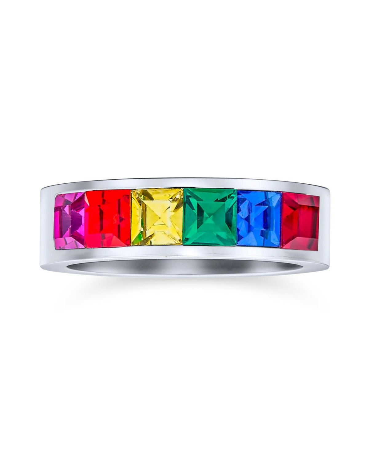 Click here for Bling Jewelry Rainbow Band Ring Cz Colorful Silver... prices