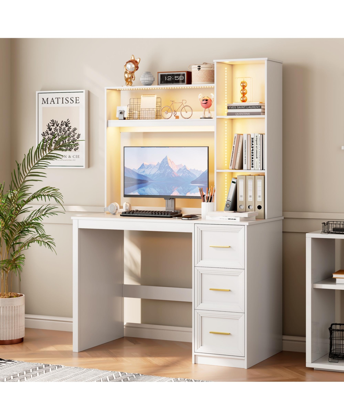 Click here for Vlsrka Modern Home Office Desk Led Lit with Drawer... prices