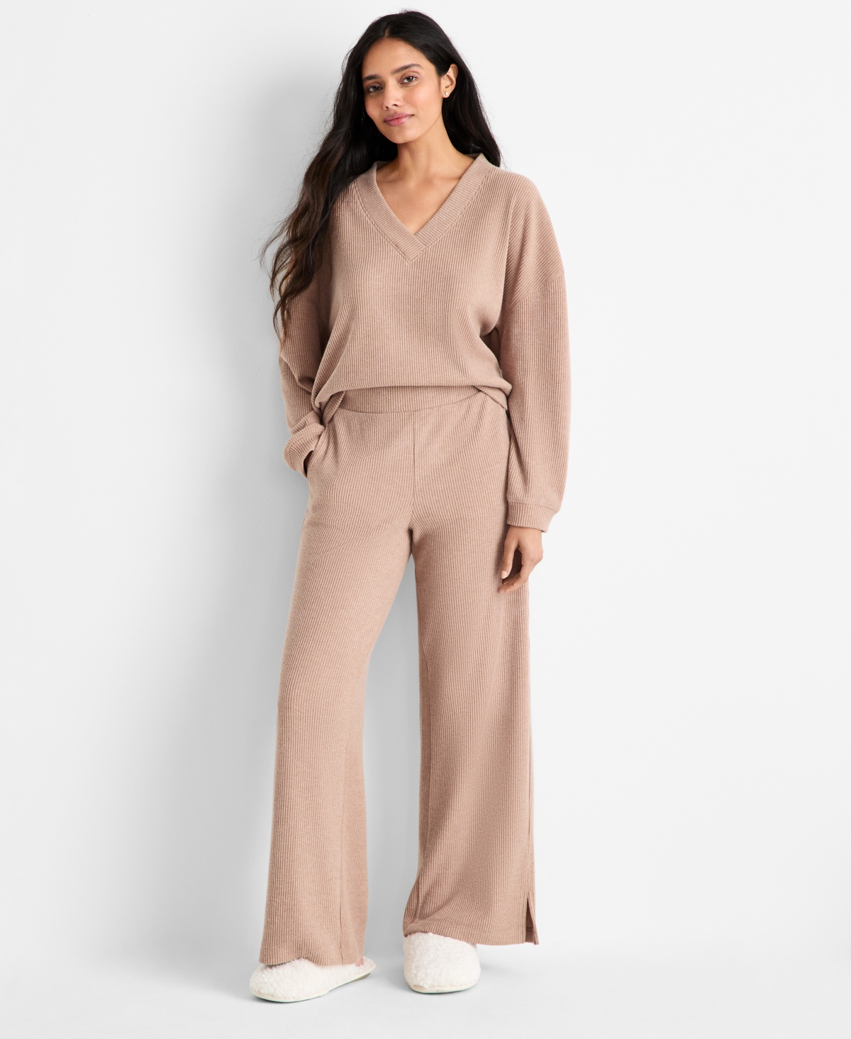 Click here for State of Day Womens Ribbed V-Neck Lounge Pant Set... prices