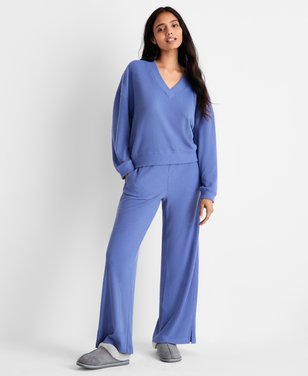 Click here for State of Day Womens Ribbed V-Neck Lounge Pant Set... prices