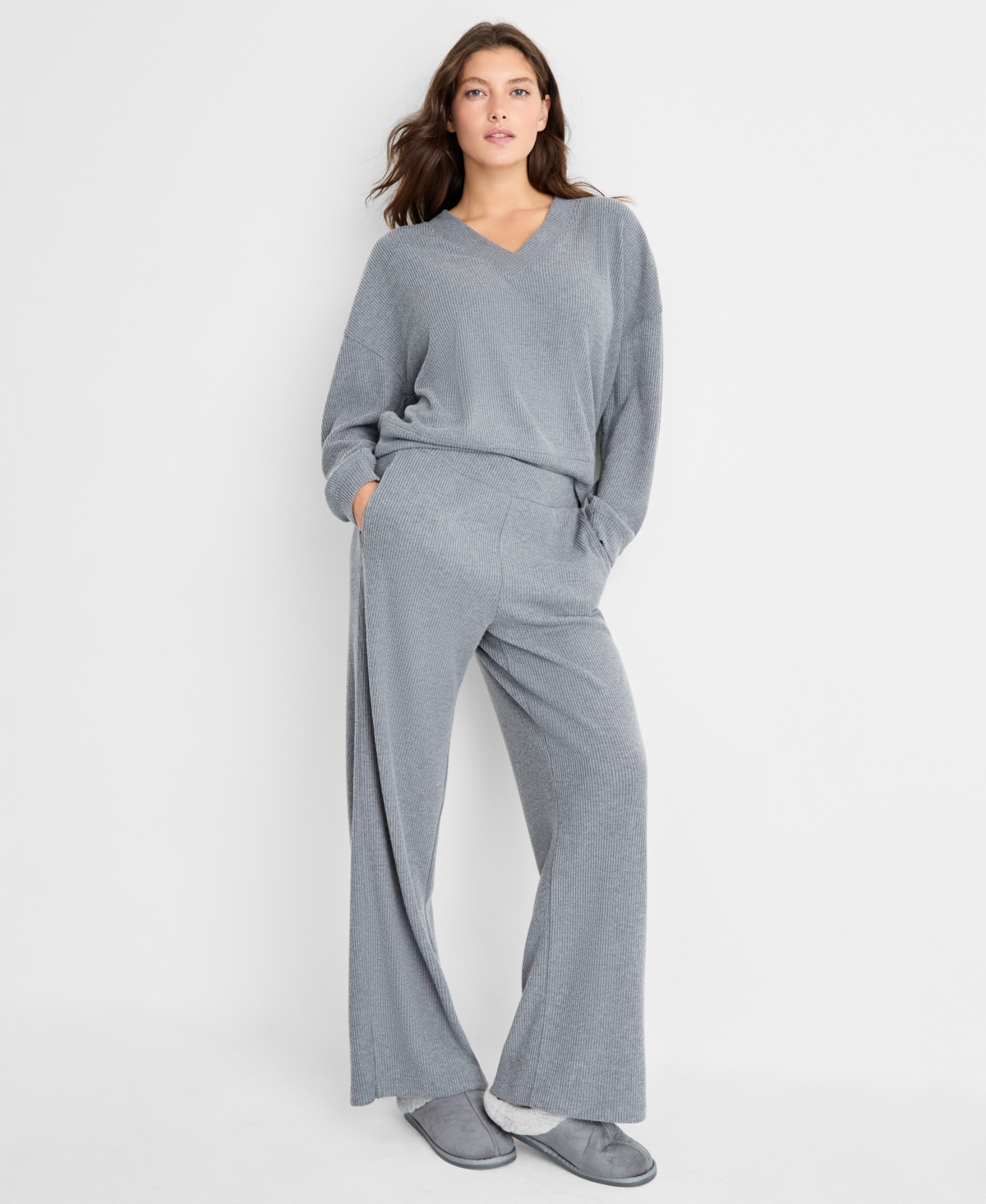 Click here for State of Day Womens Ribbed V-Neck Lounge Pant Set... prices
