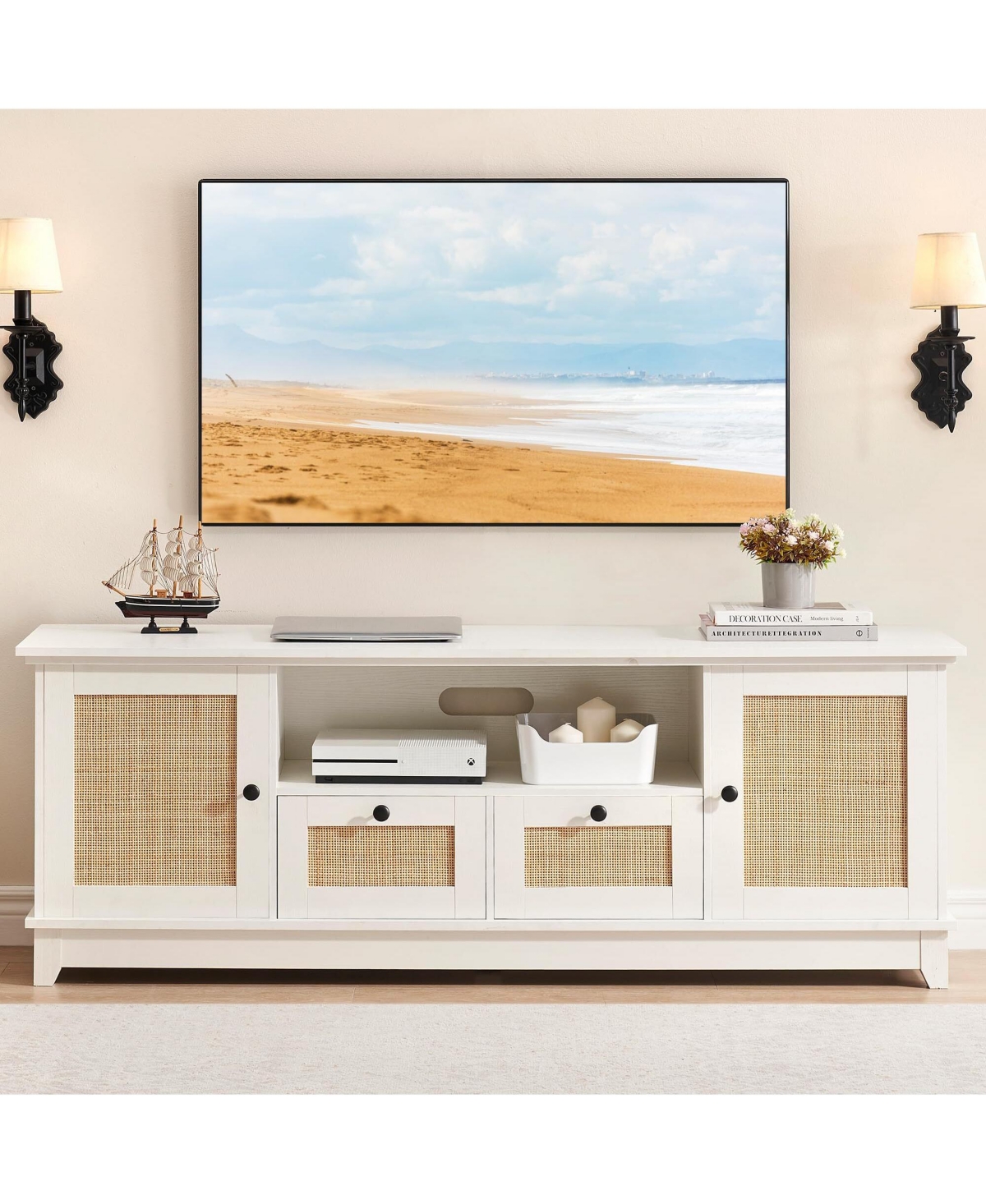 Click here for gaomon Rattan Tv Stand Media Center with 2 Drawers... prices