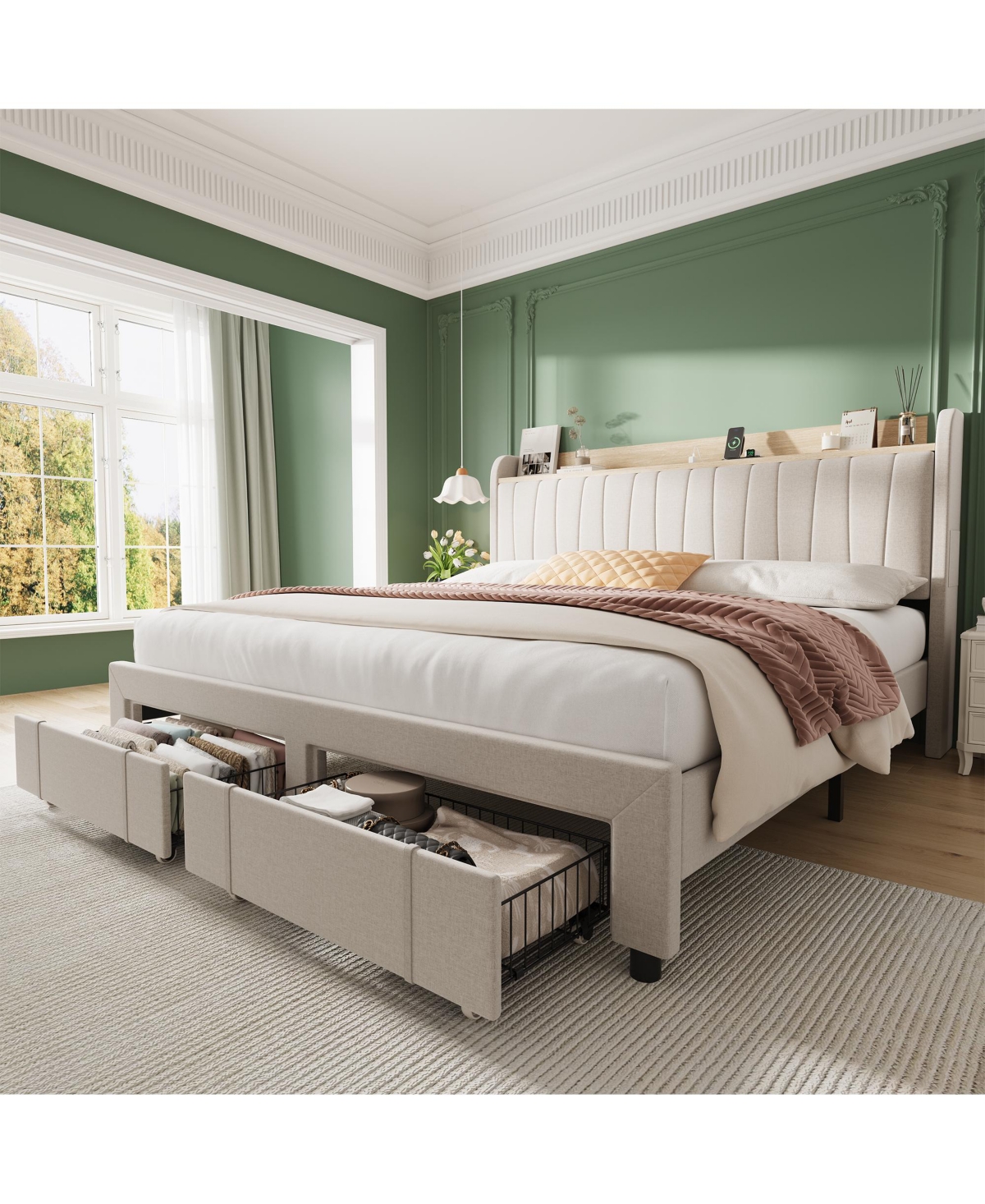 Click here for homfan Upholstered Platform Bed with Storage Headb... prices