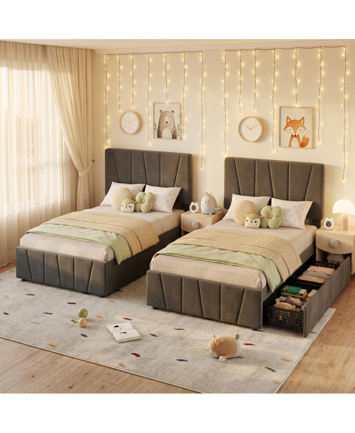 Click here for homfan 2 Sets Bed Frame with Adjustable Headboard... prices