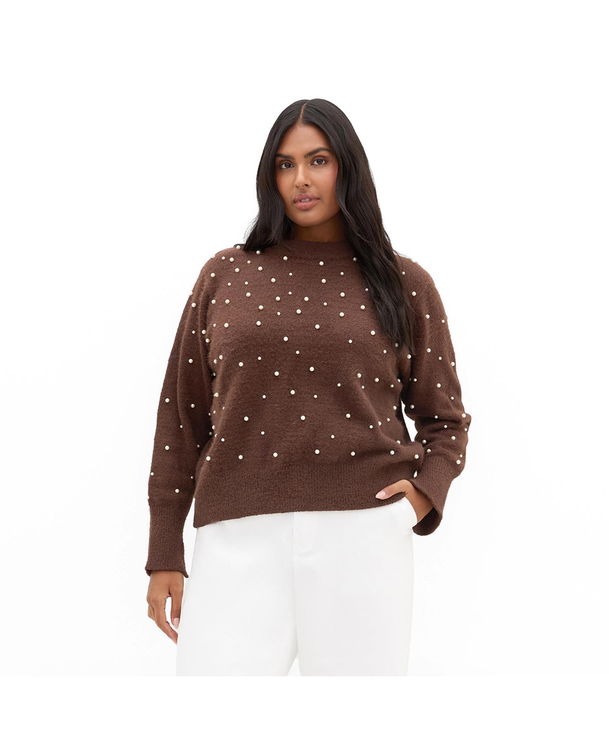 Click here for City Chic Plus Size women Pearl Gate Jumper - Choc... prices